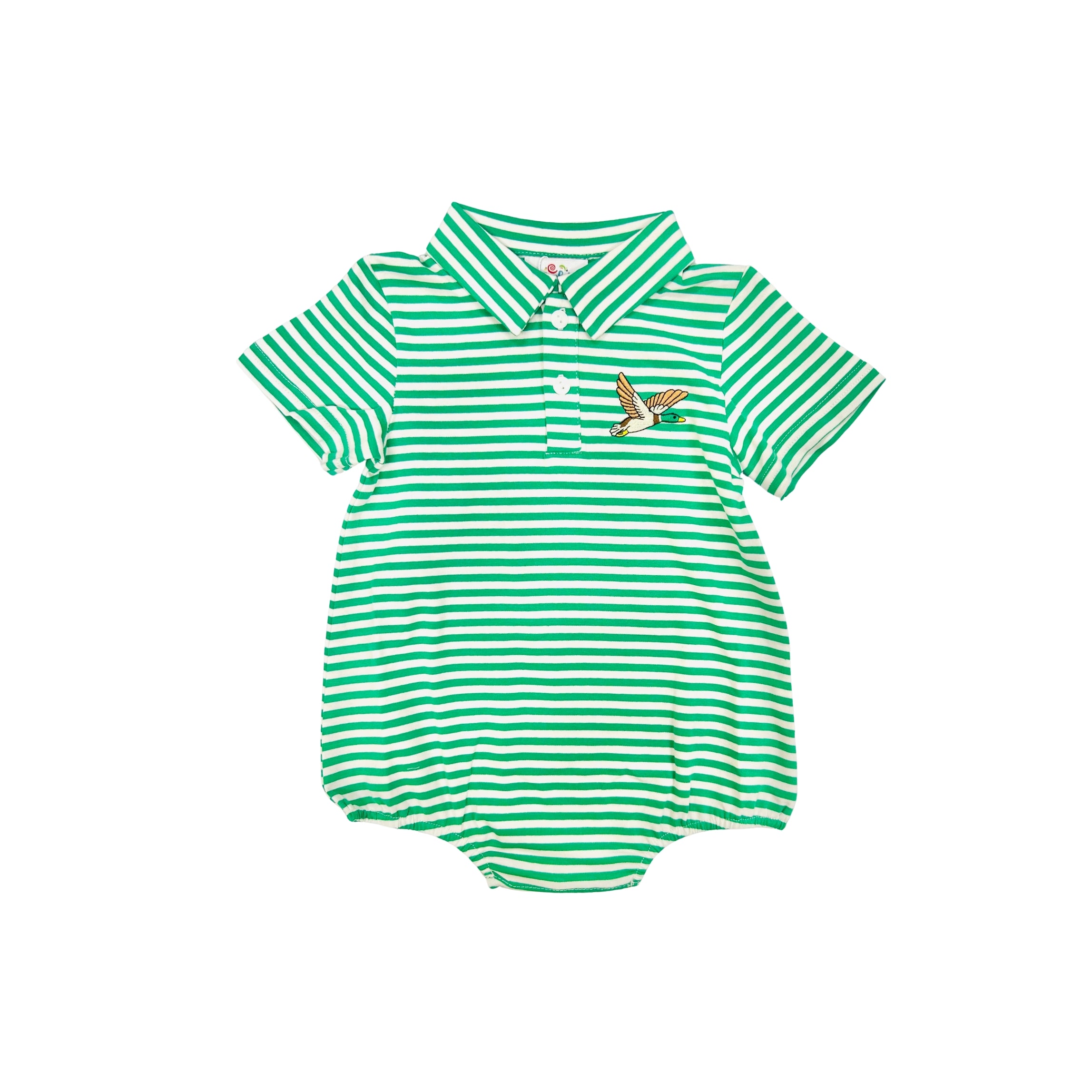 Funfetti Kids Mallard Embroidered Green Stripe Bubble – Posh Petites