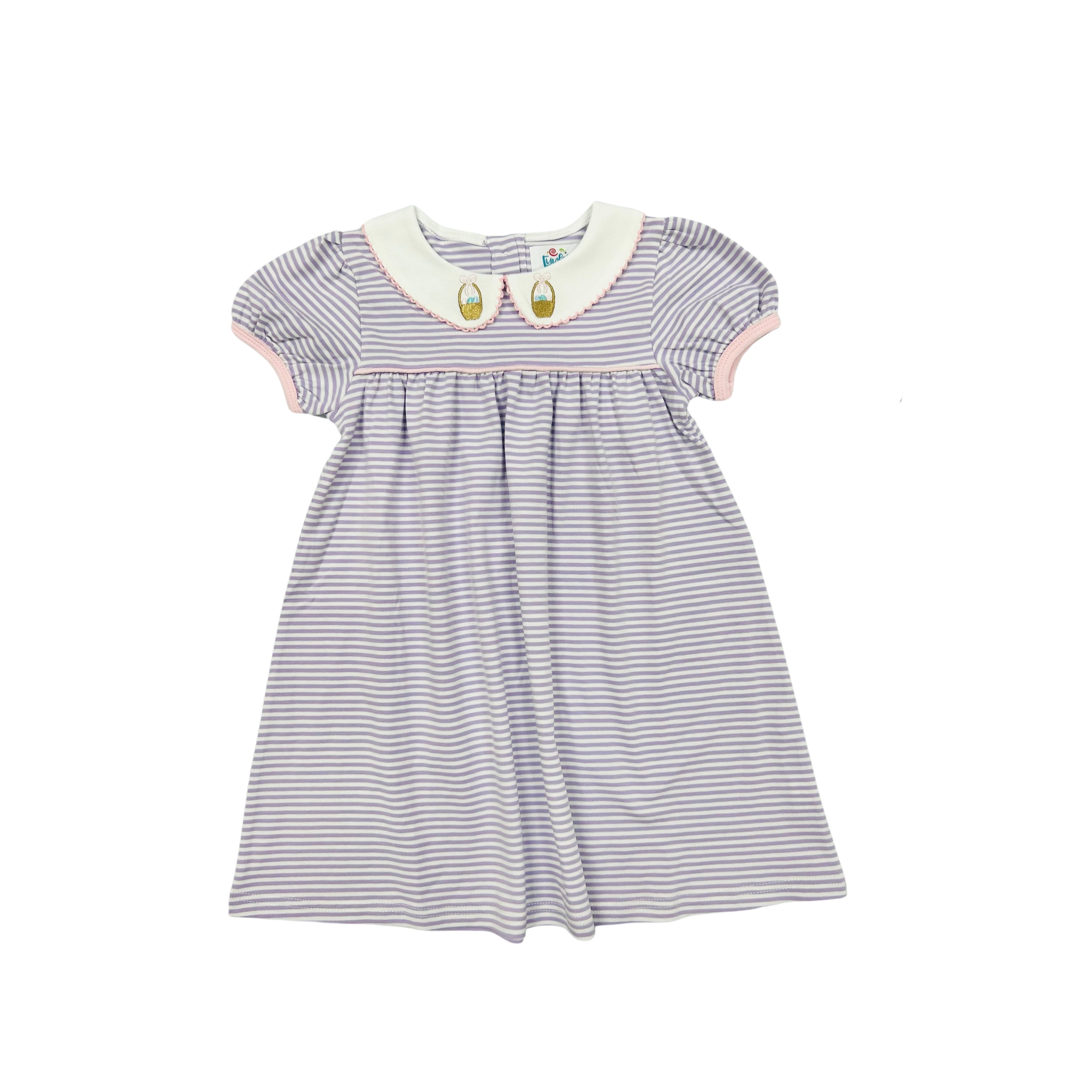 Funfetti Kids Purple Stripe/ Embroidered Basket Collar Dress – Posh Petites